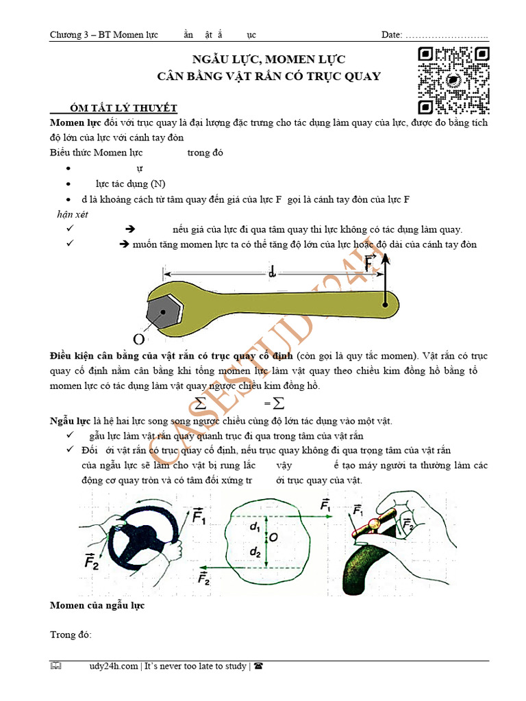 BT Chương 3 - Momen Lực, Cân Bằng Vật Rắn Có Trục Quay | PDF