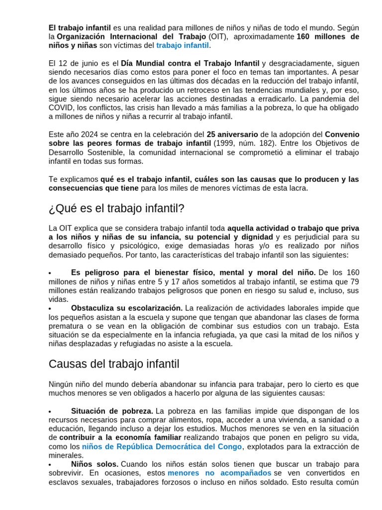El Trabajo Infantil Es Una Realidad para Millones de Niños y Niñas de ...