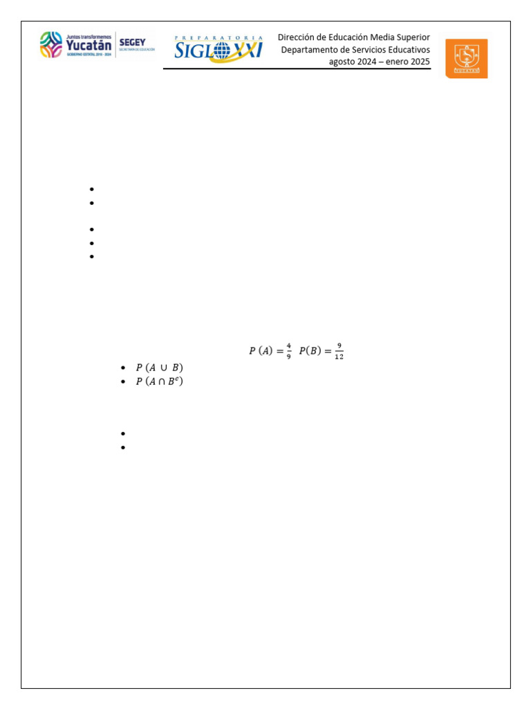 Problemario Matemáticas V 2024-2025 | PDF | Probabilidad