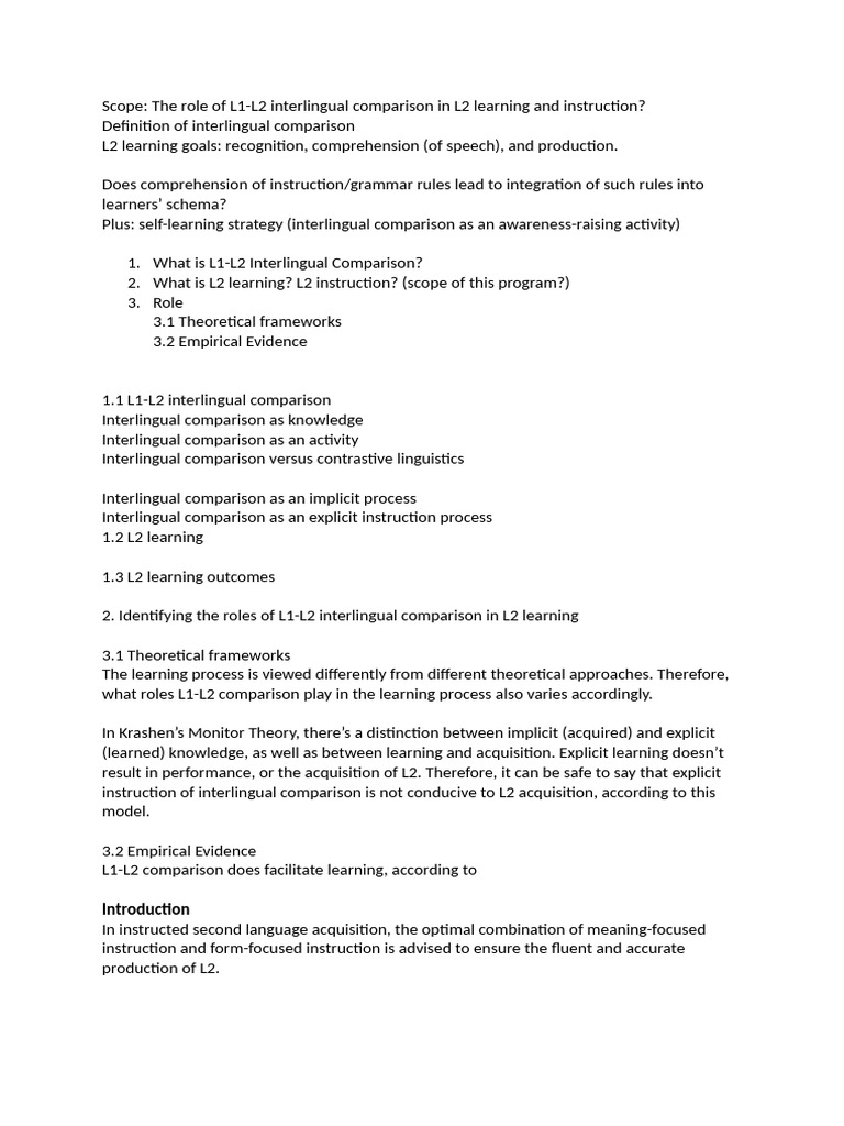 L1-L2 Comparison in L2 Learning | PDF | Second Language | Second ...