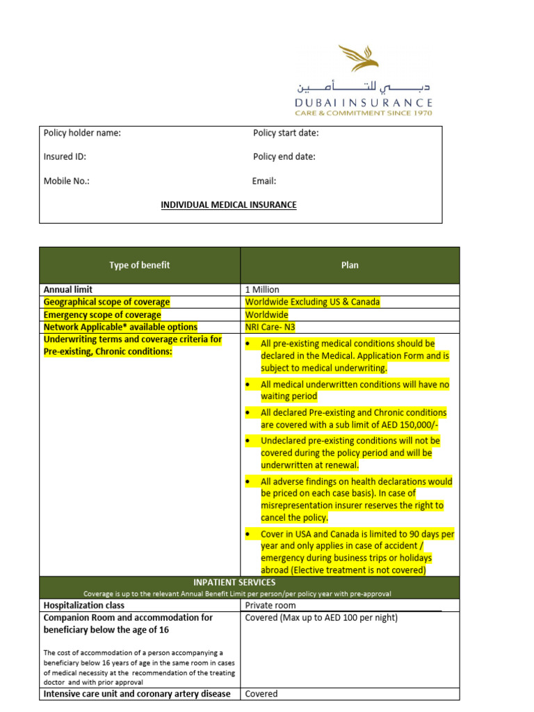 DIC_Individual_TOB_0_N3 | PDF | Insurance | Health Care