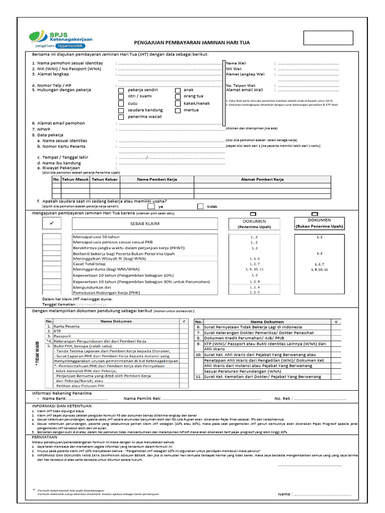 FORMULIR JHT NEW 2022 New1 | PDF