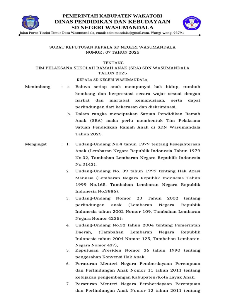 Fix SK Tim Pelaksana Sra Tahun 2025 SDN Wasumandala | PDF