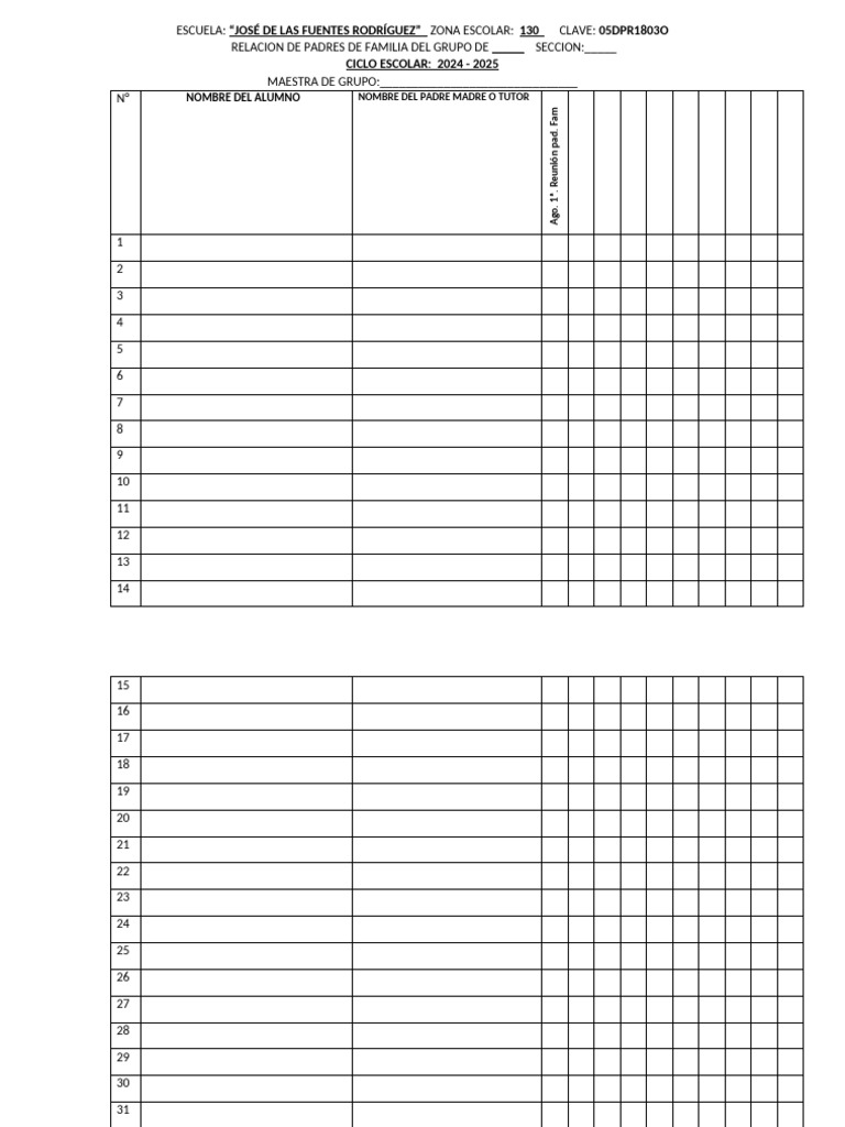 Relación De Padres De Familia 2024 2025 Pdf