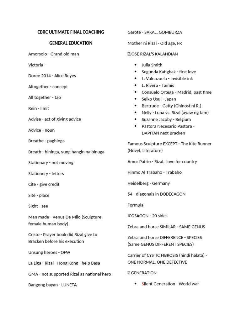 Gen Ed Ultimate Final Coaching CBRC | PDF