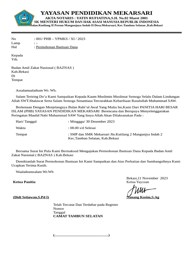 surat permohonan & RAB Maulid Nabi 2023 | PDF