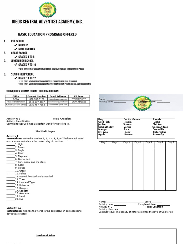 G7 Worksheets 1st Quarter | PDF | Serpents In The Bible | Adam And Eve