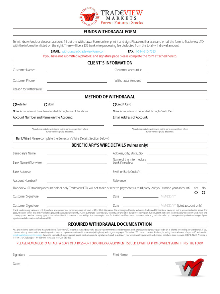 Tradeview Funds Withdrawal Form Guide | PDF | Banks | Credit Card
