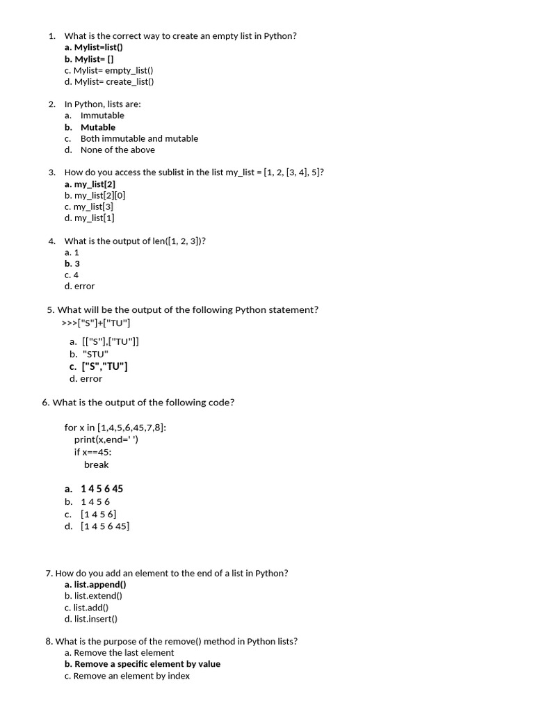 Revision Qs List Manipulation Grade 10 | PDF | Computer Science | Computing