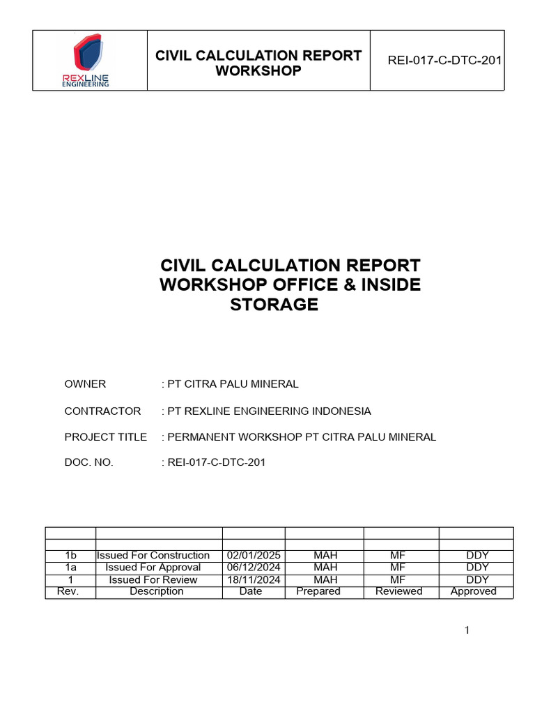 REI - 017 - C - DTC - 201 - Civil Calculation Report - Office Workshop Rev. 1b | PDF ...
