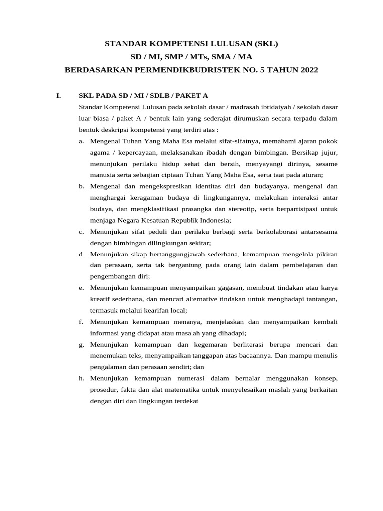 Standar Kompetensi Lulusan | PDF