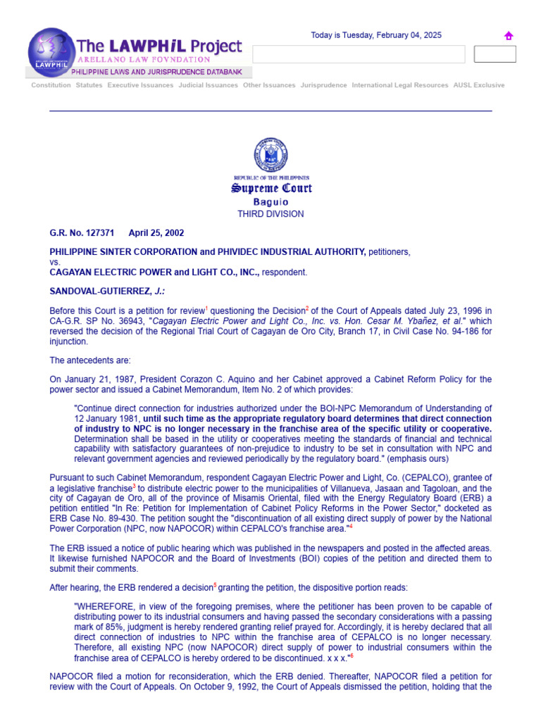 Philippine Sinter Corp vs Cagayan Electric Power and Light | PDF ...