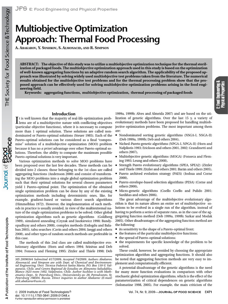 Multiobjective Optimization in Food Processing | PDF | Mathematical Optimization | Pareto Efficiency