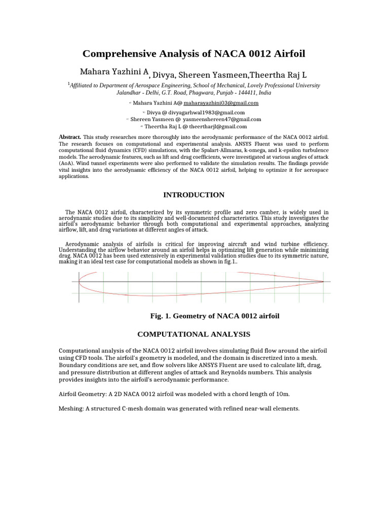 Comprehensive Analysis of NACA 0012 Airfoil | PDF | Airfoil | Lift (Force)