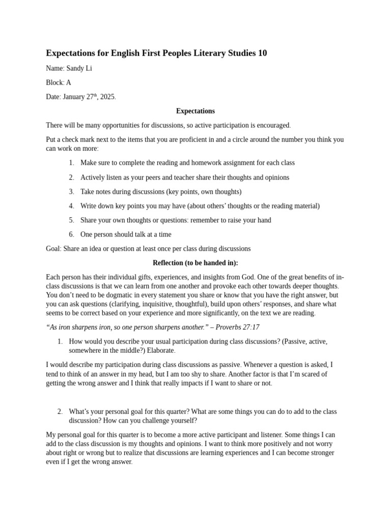 EFP Literary Studies 10 Participation Goals | PDF | Human Communication ...