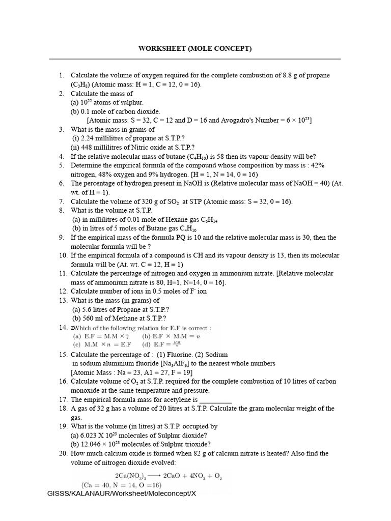 Mole concept worksheet_240911_222252 | PDF | Oxide | Ammonia