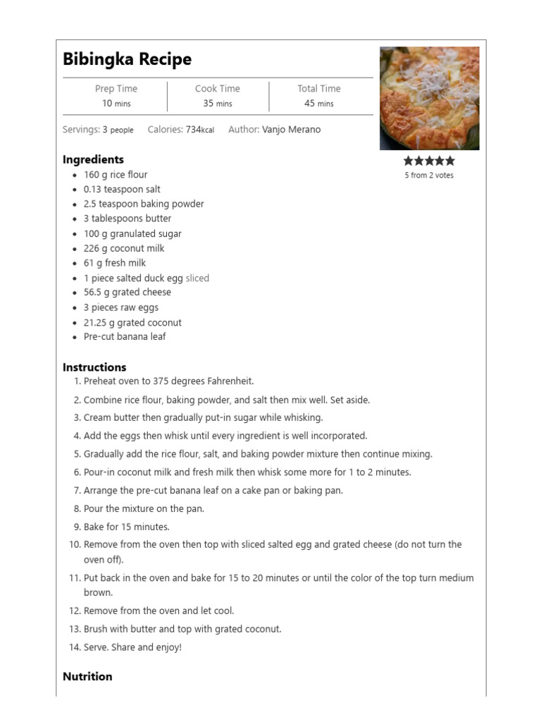 Bibingka Recipe - Panlasang Pinoy | PDF