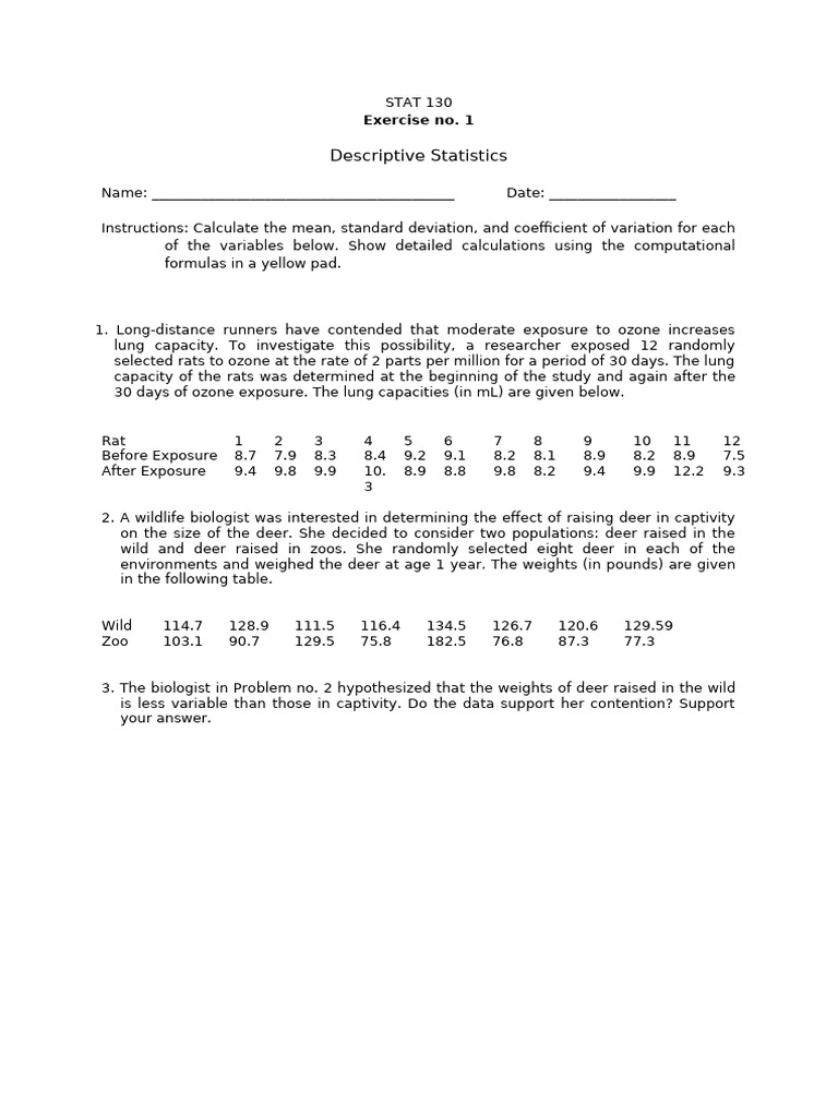 Stat130 Exercise1 Feb2025 | PDF