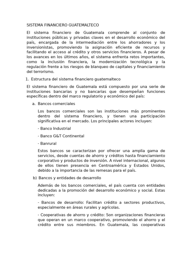 Sistema Financiero Guatemalteco | PDF | Bancos | Sistema financiero