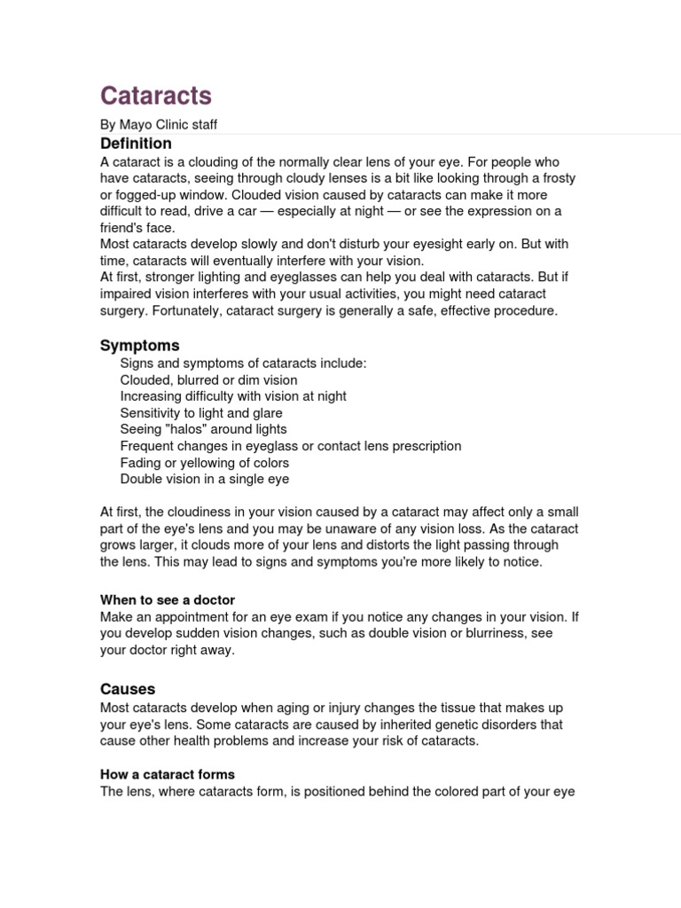 Cataracts The Mayo Clinic | PDF | Cataract | Human Eye