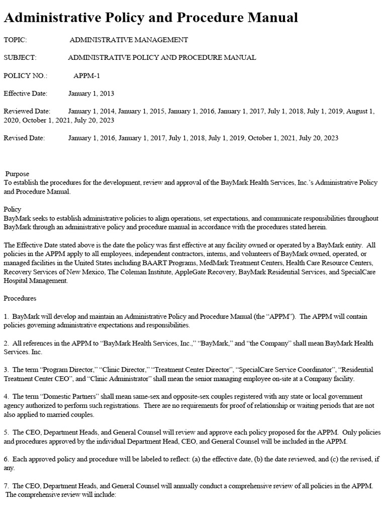 Administrative Policy and Procedure Manual | PDF | Policy
