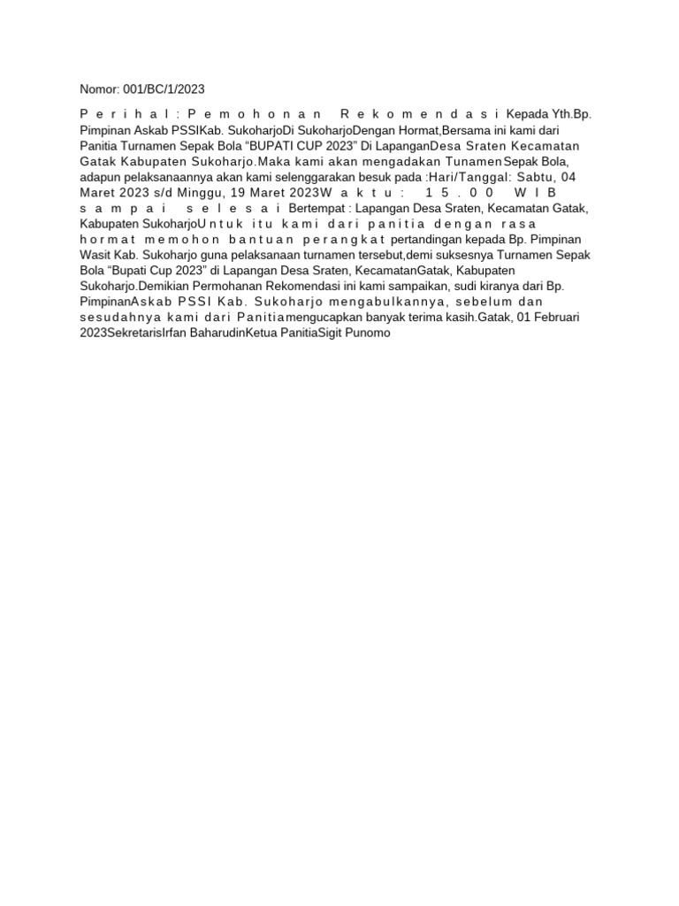 Permohonan Rekomendasi Wasit Konsep | PDF