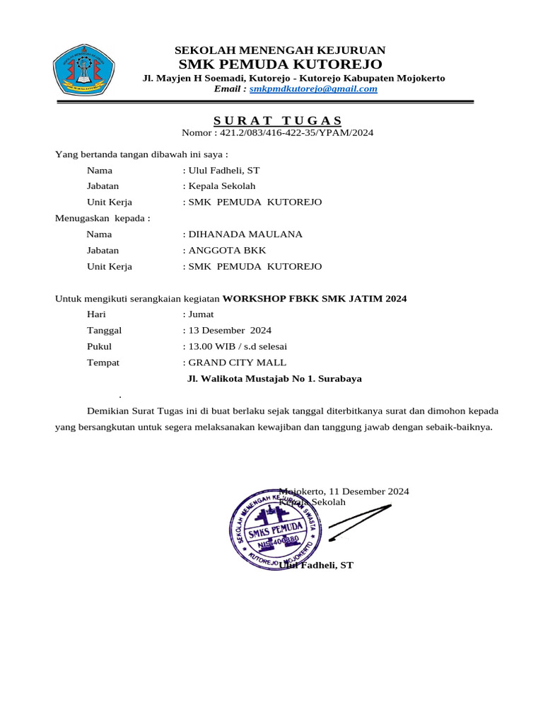 Surat Tugas BKK | PDF