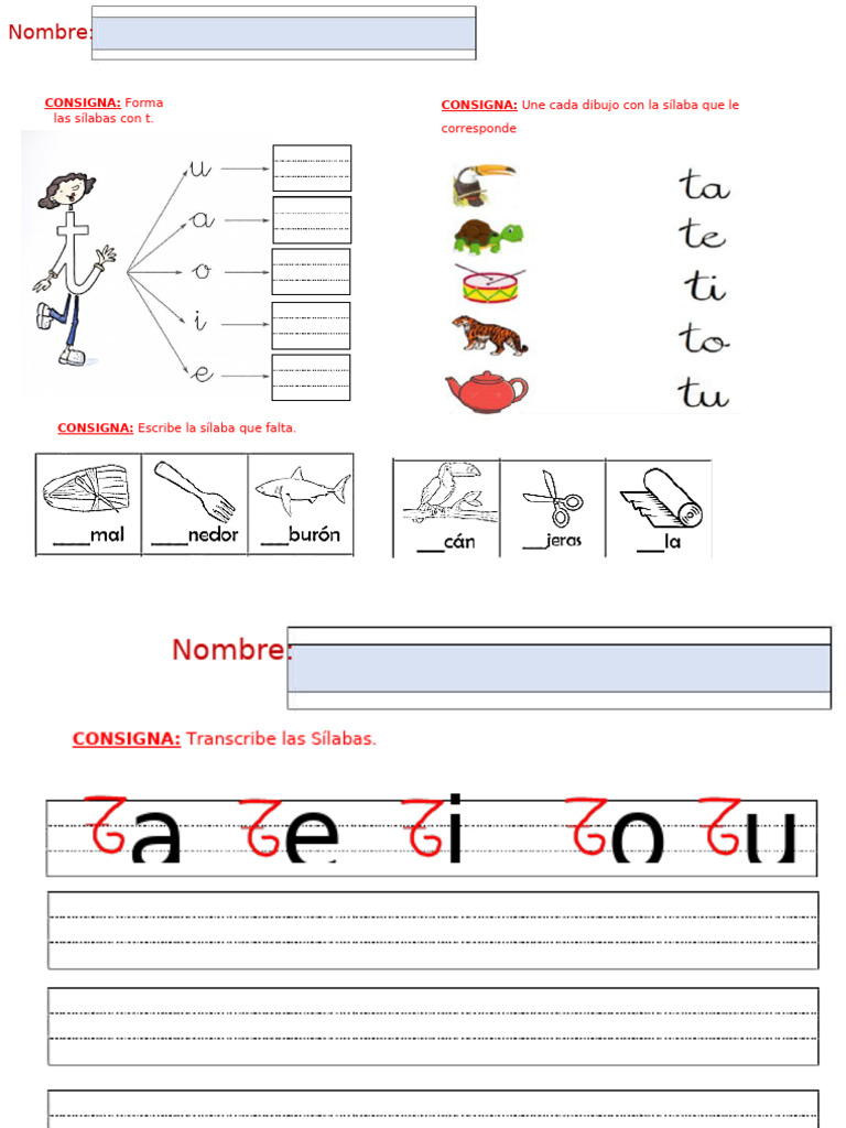 Actividades de Sílabas con 'T' para Niños | PDF
