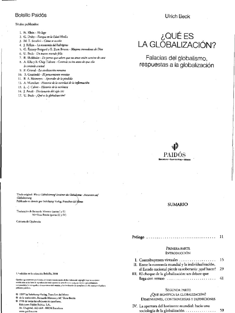 Beck Ulrich Que Es La Globalizacion Falacias Del Globalismo Respuestas ...