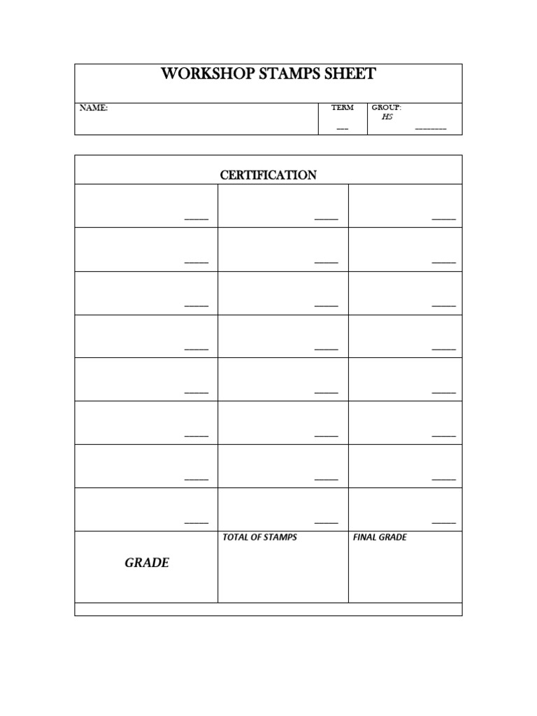 Workshop Stamps Sheet Template | PDF