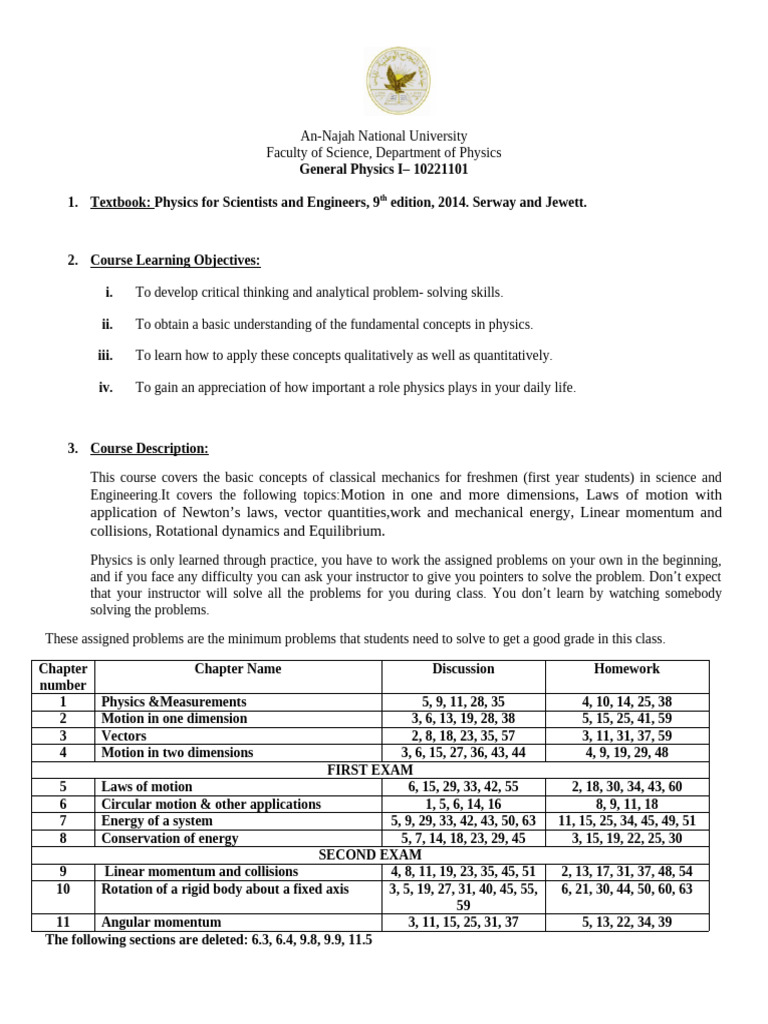 Physics I - Course Description | PDF | Rotation Around A Fixed Axis ...