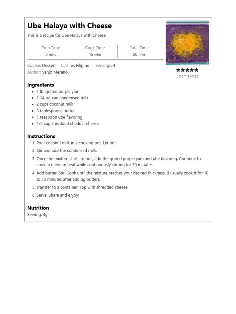 Ube Halaya With Cheese - Panlasang Pinoy | PDF