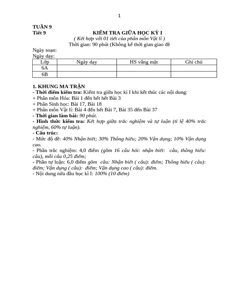 đề GHK I- KTHN6 | PDF