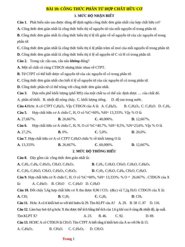 10.cong Thuc Phan Tu Hop Chat Huu Co 1 | PDF