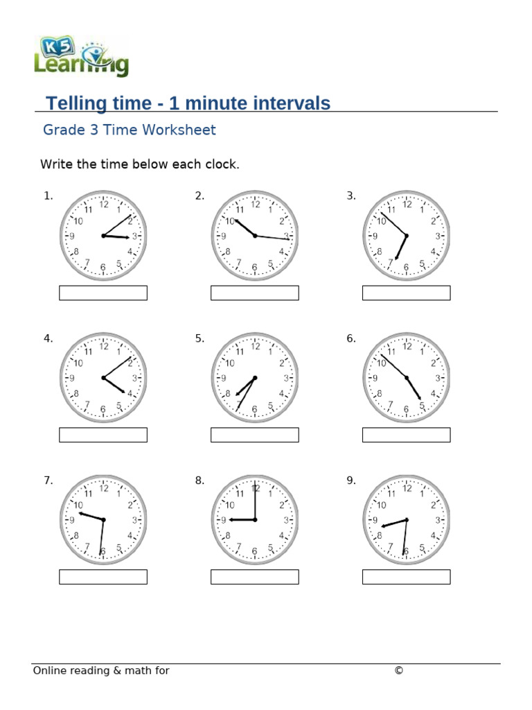 Grade 3 Telling Time 1 Minute Intervals B | PDF