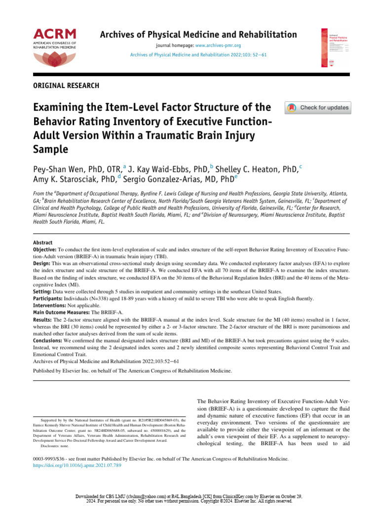 Arch Phys Med Rehabil 22 103 52 | PDF | Traumatic Brain Injury | Factor ...