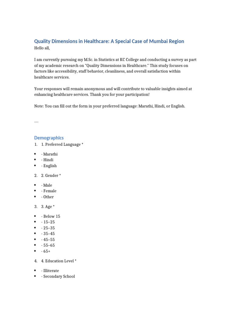 Mumbai Healthcare Quality Survey | PDF | Health Care | Social Programs