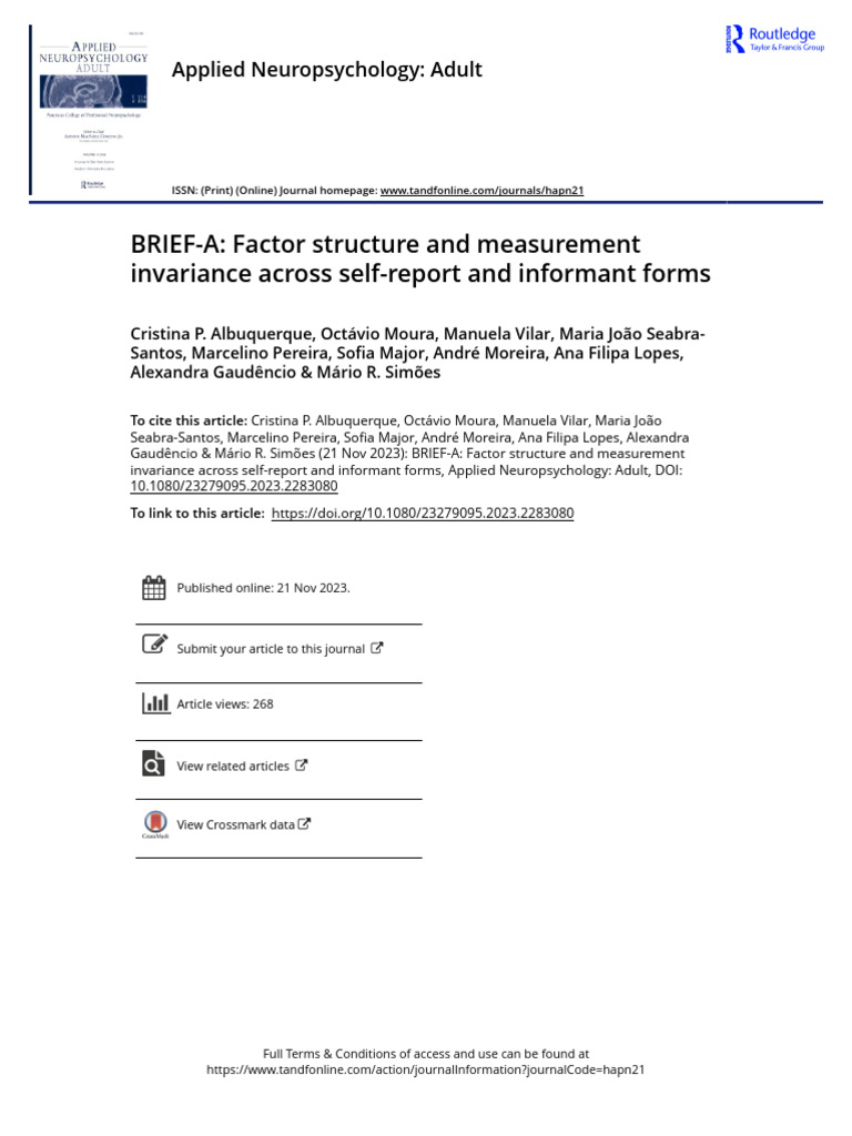 BRIEF-A Factor Structure and Measurement Invariance Across Self-Report and Informant Forms | PDF ...
