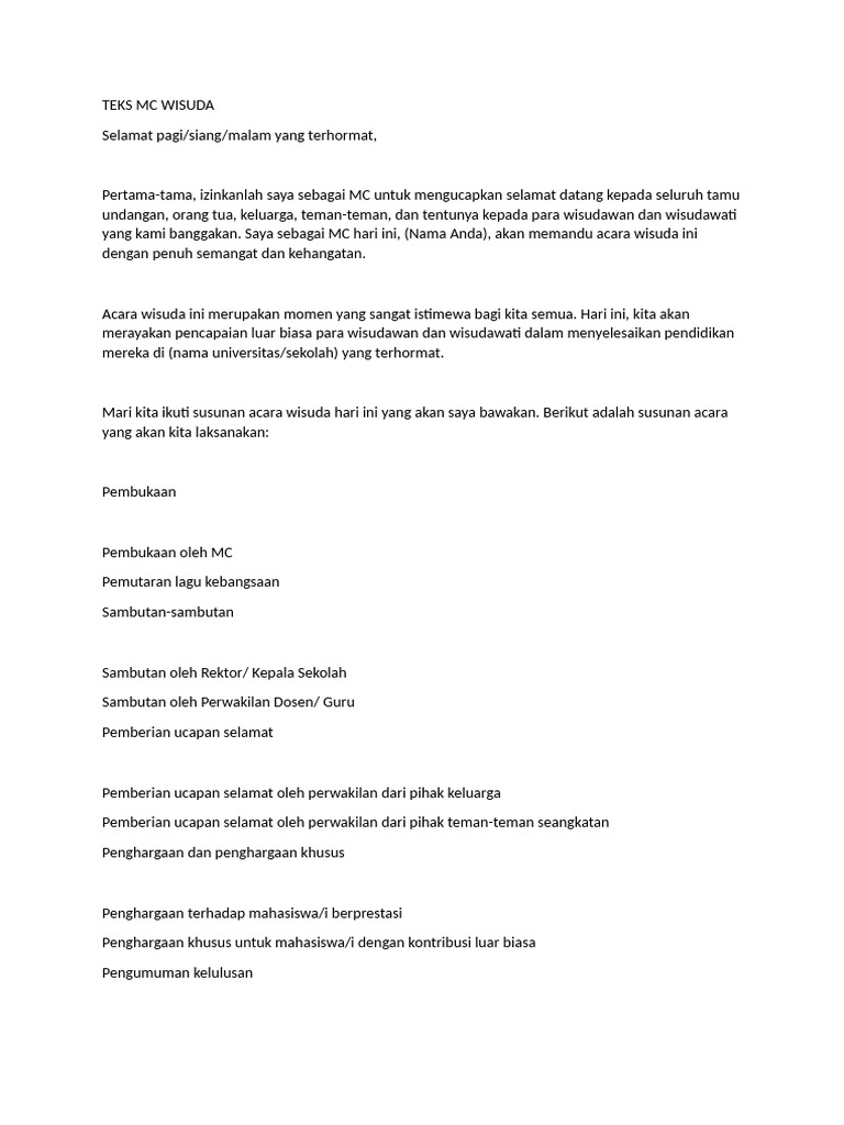 Teks MC Acara Wisuda Formal | PDF