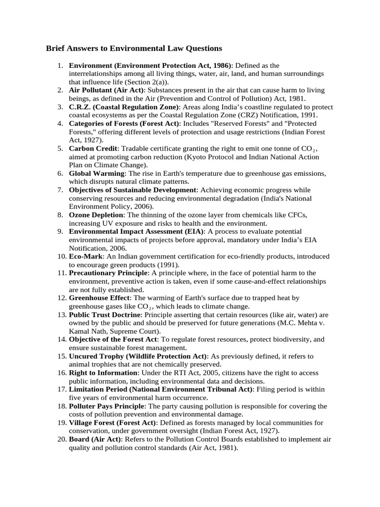 Brief Answers To Environmental Law Questions | PDF | Natural ...