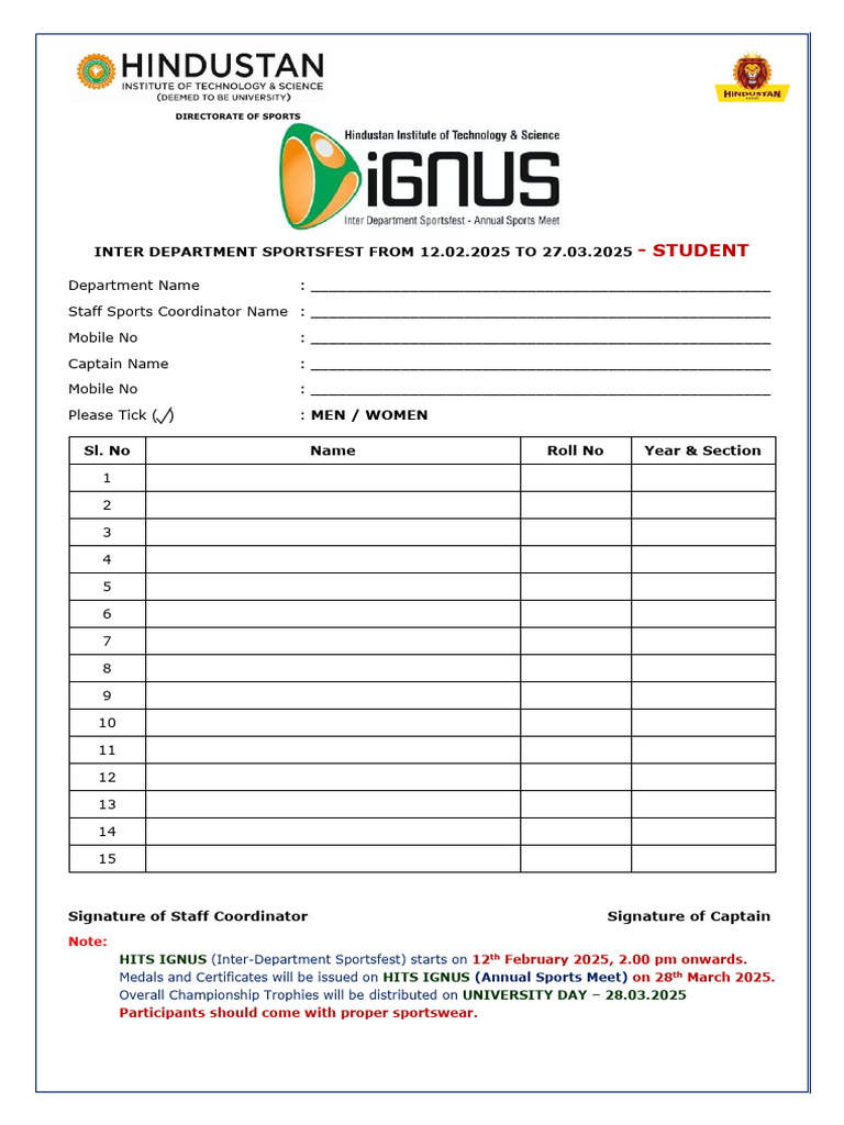 HITS INGUS - Student - Department Name - Game - Players Name List | PDF