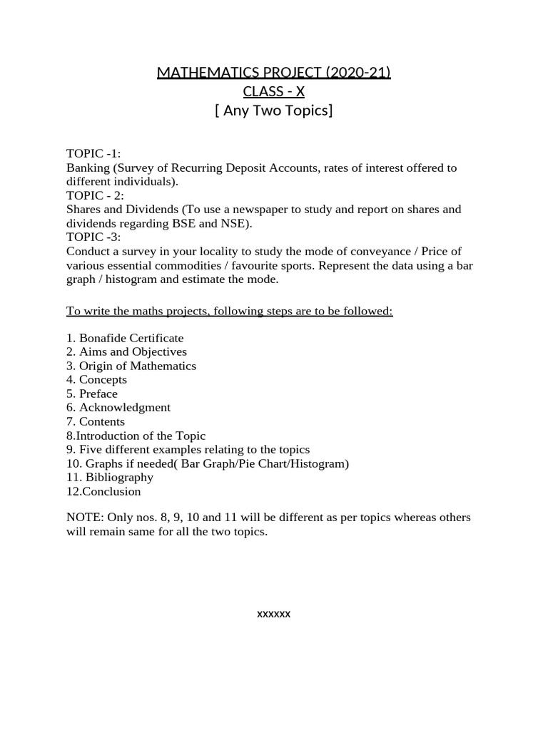 Mathematics Project for Class x | PDF