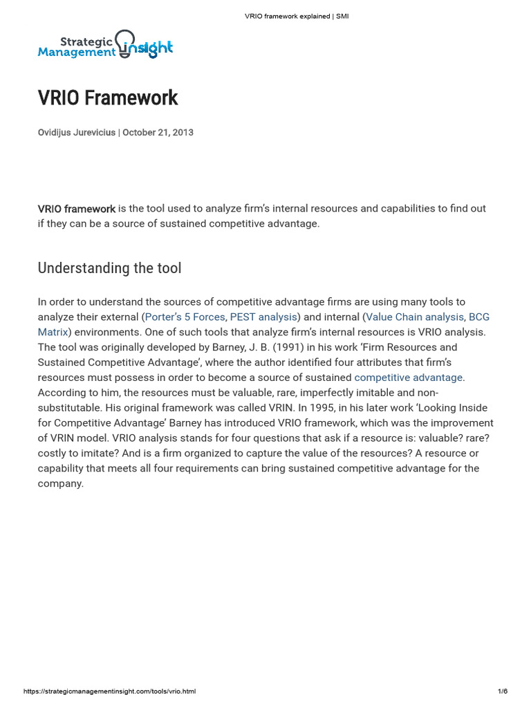 VRIO Framework Explained | PDF | Competitive Advantage | Business Economics