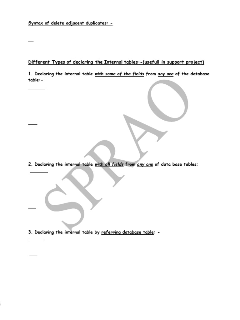 Internal Table Declaration & Duplicate Deletion Syntax | PDF