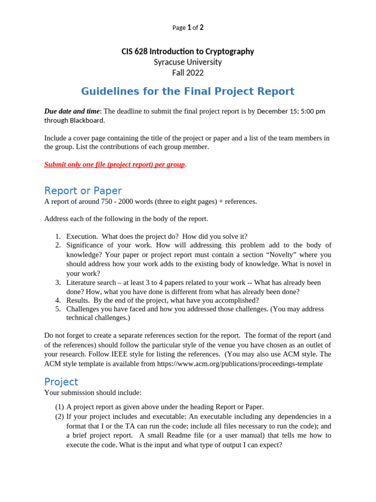 Fall 2022 Crypto Final Report Guidelines | PDF | Software Engineering | Software