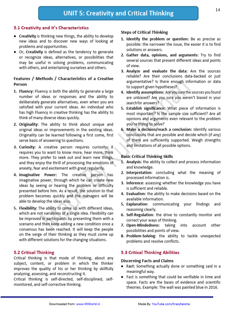 Creativity And Critical Thinking Skills Pdf Critical Thinking Thought