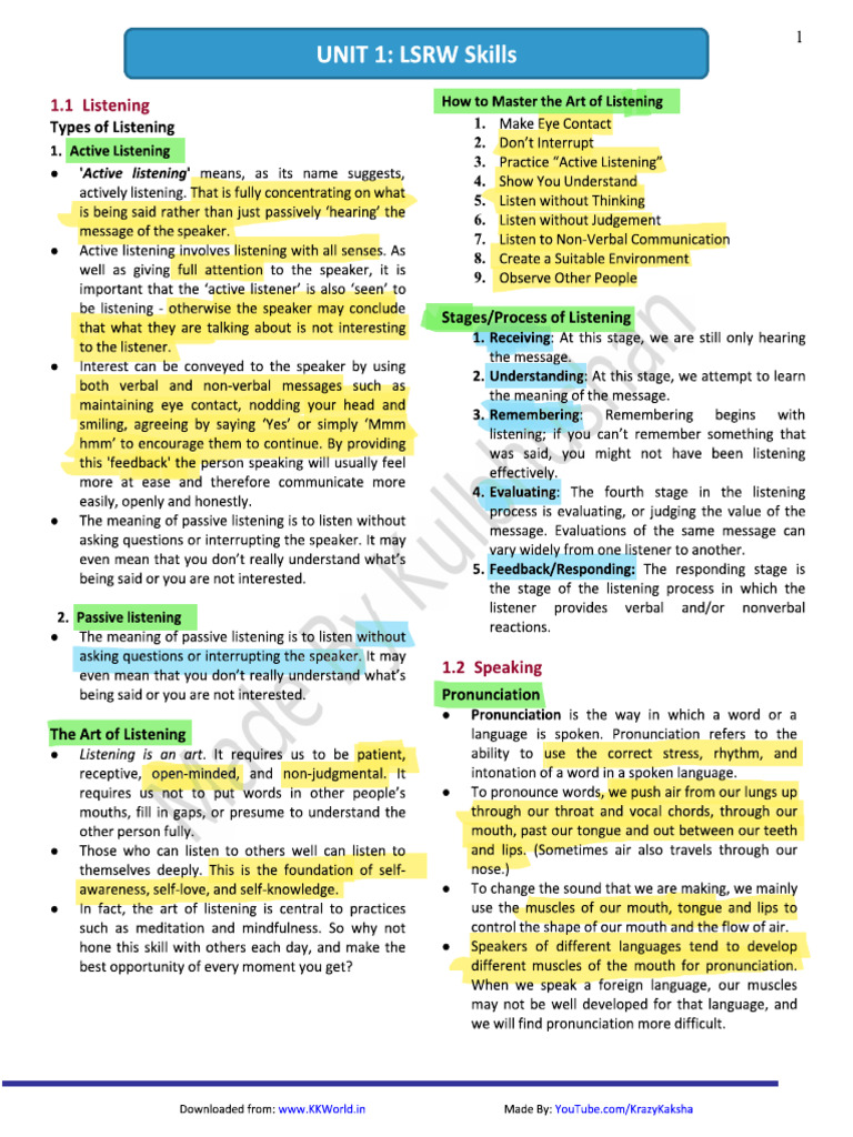 U1 - LSRW Skills | PDF