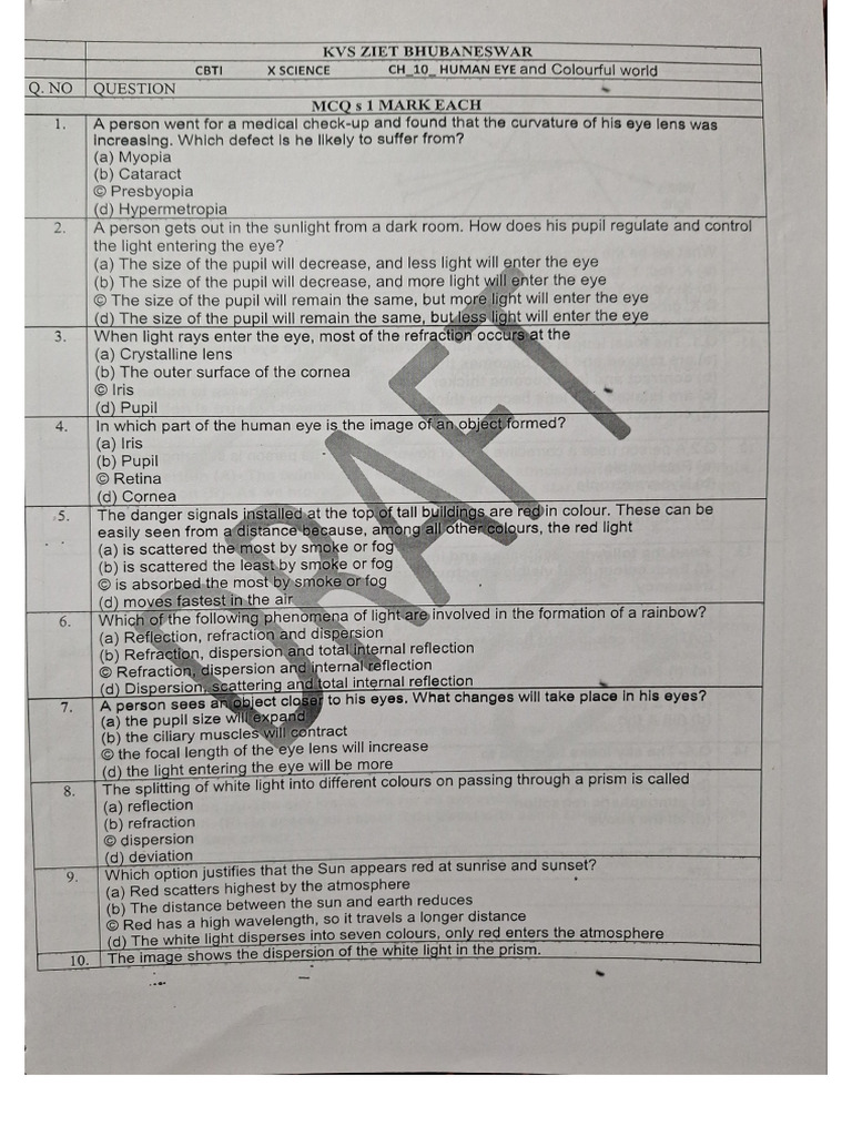 10 Human eye question bank | PDF