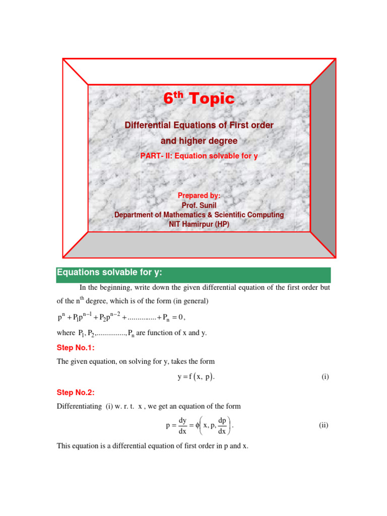 6b. Equations Solvable for y | PDF | Tangent | Equations