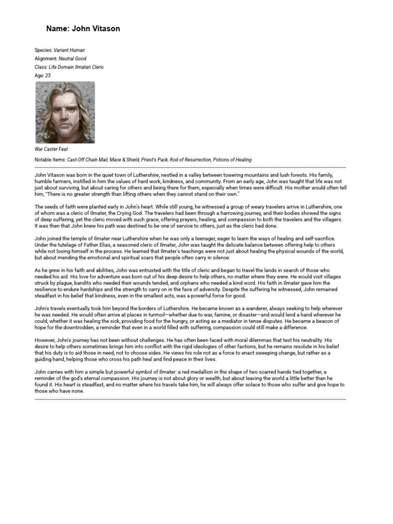 D&D John Vitason (Life Cleric) | PDF